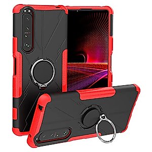 LiuShan Compatible with Sony Xperia 1 III case,360° Rotation Ring Holder KickstandMilitary Grade Shockproof Cover for Sony Xperia 1 III Smartphone（Not Applicable Sony Xperia 10,Red
