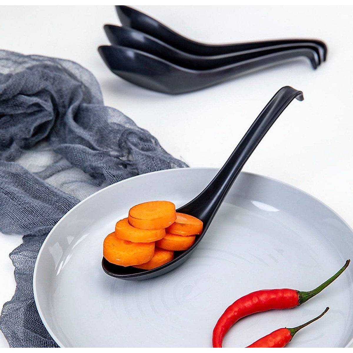 JapanBargain 4889, Set of 8 Chinese Soup Spoons Japanese Soup Spoons Wonton Soup Spoons Rice Spoons Pho Spoons Ramen Soup Spoons Dinner Spoons, Black, 6.5 inch