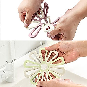 Silicone Trivet Mat 6 PCS with Storage Base, GUANCI Hot Pot Holder Hot Pads for Table & Countertop Set Non-Slip & Heat Resistant Modern Kitchen Hot Pads for Pots & Pans(Pink, Blue and Green)