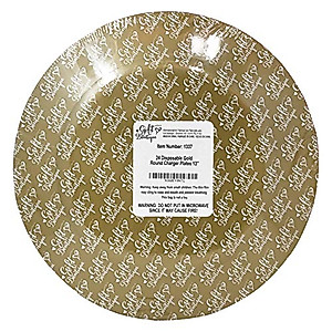 24 Disposable Gold Round Charger Plates 13" Dinner Table Serving Tray Heavy Duty Reusable Paper Cardboard Platters for Table Setting Placemats Cupcake Dessert Birthday Parties Weddings Food Safe