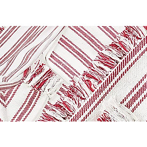 C&F Home Red and White Ticking Stripe Cotton Woven 50x60 Throw Blanket, Farmhouse Christmas 4th of July Independence Day Memorial Day Patriotic American Americana USA 50x60 inches Crimson