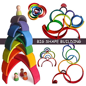 SHIERDU Wooden Rainbow Stacking Toy, 12-Piece Wooden Building Block Set, Wooden Building Block Nesting Puzzle, Early Childhood Matching Education and Learning Montessori Toys 3 4 5 6 Years Old