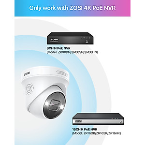 ZOSI 4PK 4K PoE Add On Camera with Ethernet Cables,8MP Weatherproof Outdoor Indoor Dome Security Camera with Person/Vehicle Detection,Night Vision,2 Way Audio,Only Compatible with ZOSI 4K POE NVR