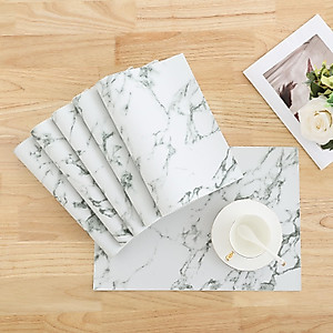 Homaxy Faux Leather Heat Resistant Placemats for Dining Table Set of 6, Waterproof Wipeable Washable PU Table Mats, Easy to Clean Anti-Slip Place Mats, 11.8" x 17", Marble