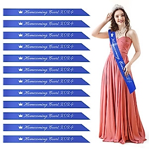 Jexine 12 Packs Homecoming Court Sash 2023 72 Inches x 4 Inches Blue and White Satin Homecoming Sash for King High School Dance Queen Graduation Party Accessories