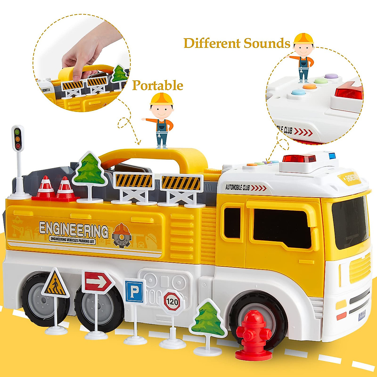 Itcaoseklu Race Track Car Cargo Truck Toy, Engineering Truck with Sound and Light,Vehicle Toy Gift for 3 4 5 6 7 8 Year Old Kids Boys Girls