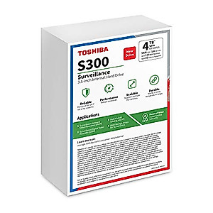 Toshiba S300 4TB Surveillance 3.5” Internal Hard Drive – CMR SATA 6 Gb/s 5400 RPM 128MB Cache - HDWT140UZSVAR