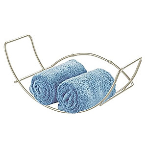 mDesign Modern Decorative Metal Bathroom Wall Mount Towel Rack Organizer for Storage of Bath Sheets, Washcloths, Hand or Face Towels - Satin