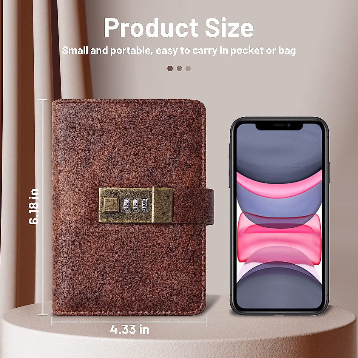 WEMATE Password Book with Lock, Password Book with Alphabetical Tabs 600+ Password Spaces, Password Logbook with Lock, Password Keeper for Computer 4.33 X 6.18 Inch Brown