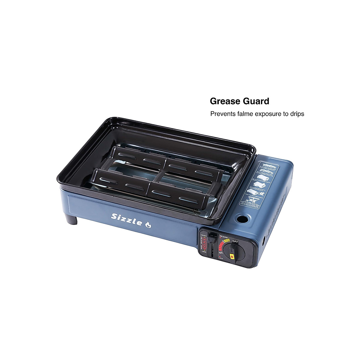 Sizzle Goods Portable Butane Gas Grill with Iwatani Style Stainless Steel Cooking Grate and Nonstick Griddle, Indoor Tabletop Stove, Camping, Korean BBQ, Japanese Yakitori, Yakiniku, Asador Fugitivo