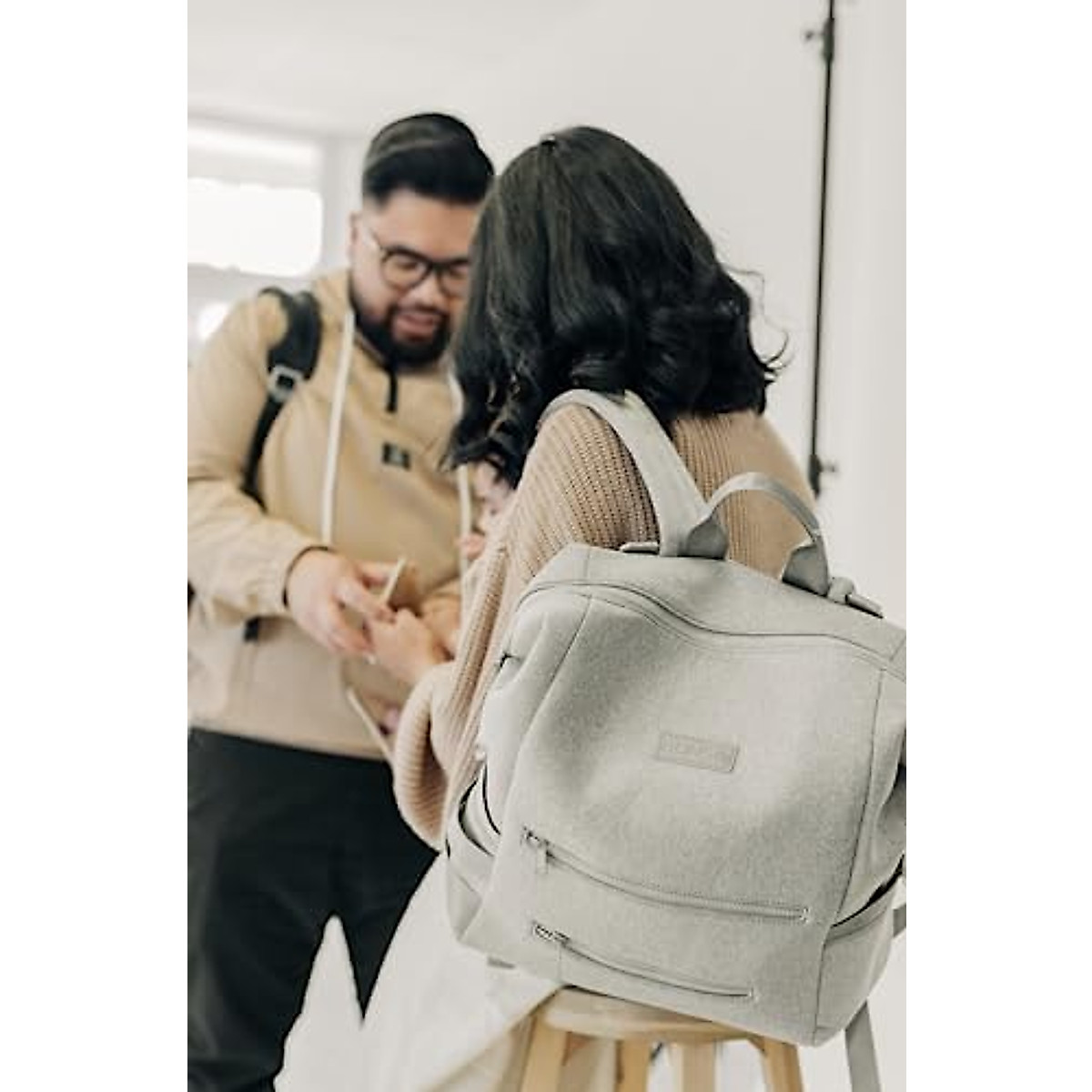 Lightweight Diaper Bag Backpack, Water-resistant Neoprene Travel Baby Bag With Changing Pad, Stroller Straps, Wet Bag and Pouch, Gray