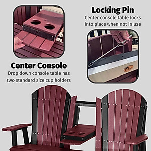 LuxCraft 5' Adirondack Double Glider Bench, 2 Person Glider Chair, Outdoor Glider Bench, Outdoor Loveseat Glider (Weatherwood on Chestnut Brown)