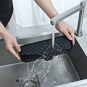 MicoYang Silicone Bathroom Soap Dishes with Drain Spout-Bathroom and Kitchen Sink Organizer,Sponge Holder,Dish Soap Tray,Perfect for Dispenser,Scrubber,Bottle,Cup on Sink or Counter-Black 12"×4"