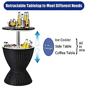 Giantex Cool Bar Table, 8 Gallon Beer and Wine Cooler, Rattan Style Patio Bar Tables, Height Adjustable, 3-in-1 Ice Cooler with Drainage Plug, Outdoor Cocktail Table for Deck Pool Party (Black)