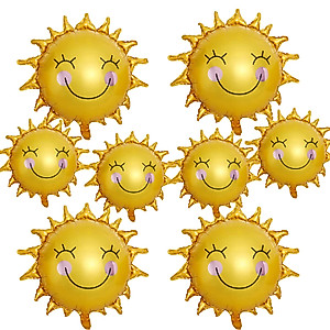8PCS Sun Smil Foil Balloons Sunshin Aluminum Balloon Gold Summer Sun Helium Mylar Party Balloons for Birthday Baby Shower Christmas Party