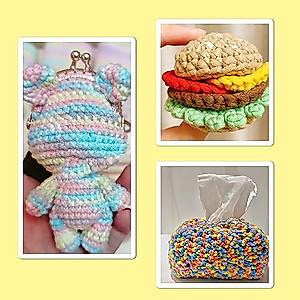4x50g Rainbow Beginners Crochet Yarn for Crocheting Knitting Multicolor Cotton Crochet Yarn for Beginners with Easy-to-See Stitches Chunky Thick Yarn for Beginners Crochet Kit