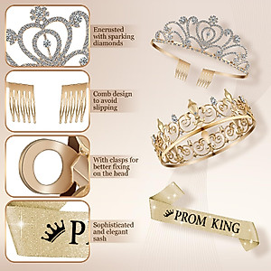 SilTriangle 18 Pcs Prom Costume Headwear Set - Shiny Satin Crowns & Sash for King, Queen, Prince, Princess, and Prom Court - Elegant Accessories for Graduation, Cosplay, Party