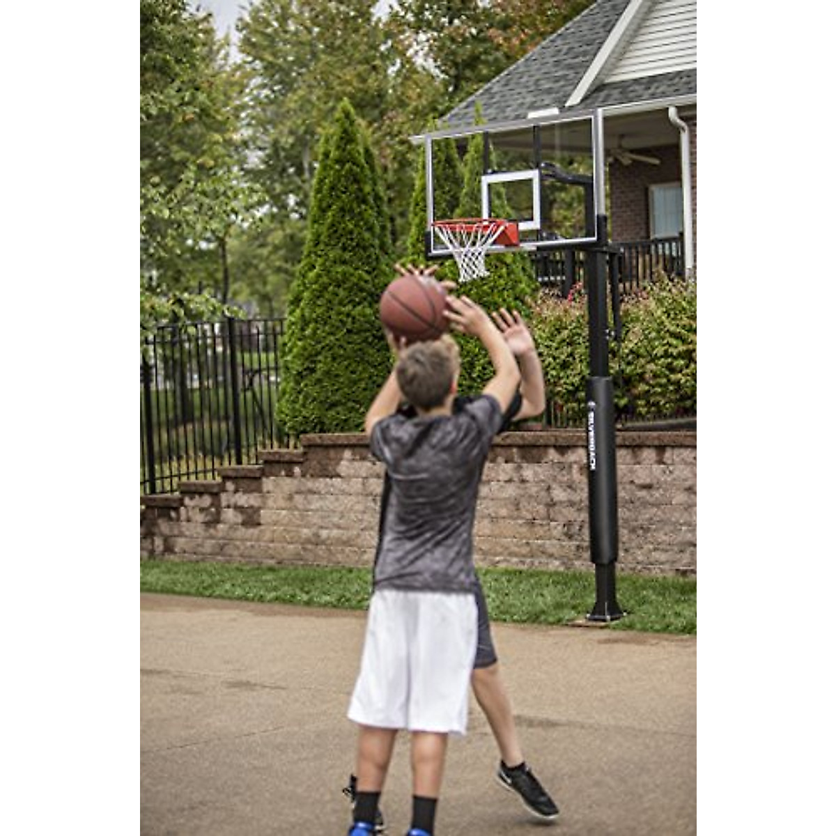 Silverback 60" In-Ground Basketball System with Adjustable-Height Tempered Glass Backboard and Pro-Style Breakaway Rim