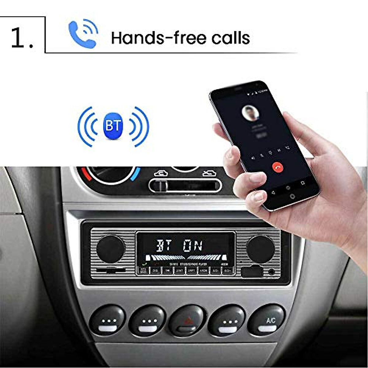 Classic Bluetooth Car Stereo, Car MP3 Smart Player Vehicle Stereo, MP3 FM Auto Car Radio Stereo, Hands-Free Calling Dual Knob Audio Car Multimedia Player, Support FM/USB/SD/AUX