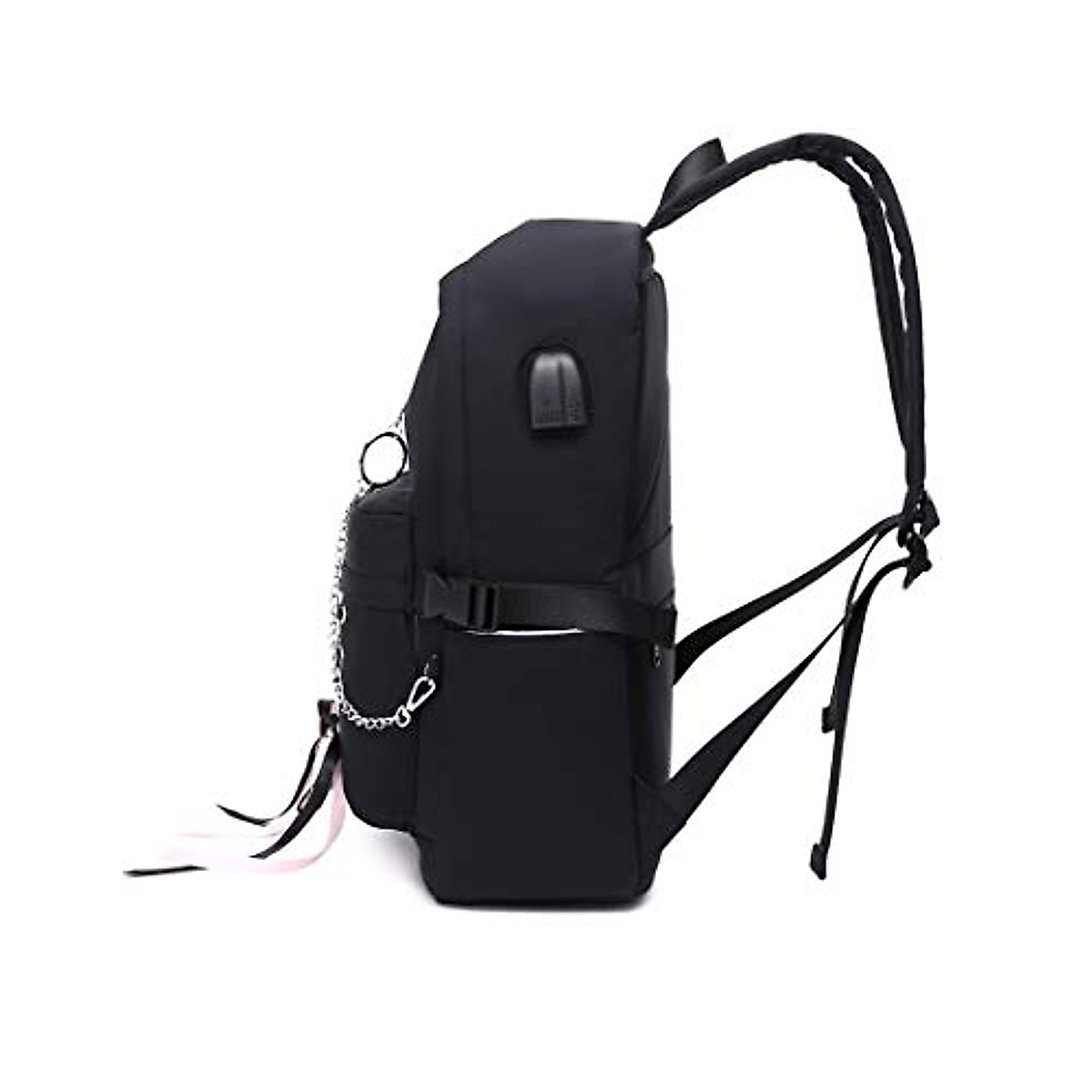 Joymoze Girl Laptop Backpack Set with Lunch Bag and Pencil Purse Black Chain