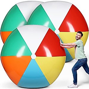 3 Pieces Giant Beach Ball 6 FT Big Swimming Float Balls for Pool Toys PVC Large Huge Rainbow Colored Inflatable Beach Balls for Adults Hawaiian Party Swimming Beach Summer Outdoor Water Favors