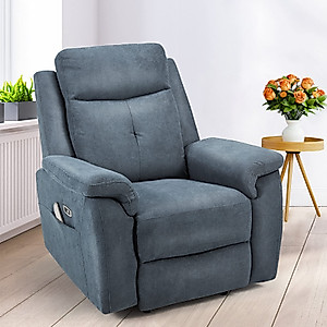 AVAWING Electric Massage Recliner Chair w/Wireless Remote Control, Massage Heated Vibration Sofa w/Double Side Pockets & USB Charge Port, Home Fabric Microfiber Recliner for Living Room, Blue Grey