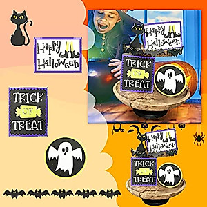 9 Pcs Halloween Tiered Tray Decorations,Halloween Signs for Halloween Home and Office Decor,Halloween Tray Decor with Witch Hat,Ghost,Bat,Tombstone,Pumpkin (7)