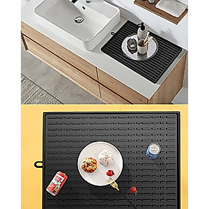 Large Silicone Dish Drying Mat for Kitchen Counter with Faucet Mat - XL Dish Drying Mat 20" x 16" - Dish Drying Rack Mat, Heat Resistant Hot Pot Pad, Non-Slip Sink Mat, BPA Free, Dish Washer Safe