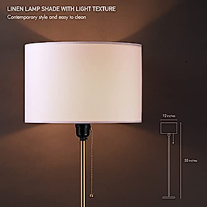 O’Bright Ted - Drum Shade Standing Lamp, Pull Chain Switch, E26 Socket, Modern Minimalist Design, Simple Floor Lamp for Living Room, Bedroom, Office, Antique Brass
