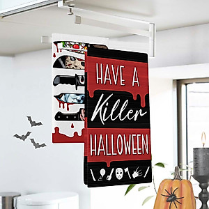 Croar Halloween Gothic Skeleton Kitchen Dish Towels Set of 2, Spooky Jack O Lantern Pumpkin Skull Drying Hand Towels Baking Cooking Cloth, Spider Web Rose Holiday Home Kitchen Decor 18 x 26