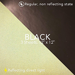 Black Reflective Vinyl Permanent Adhesive, 12x12 Sheets Reflective Vinyl for Cricut, Cars, Bikes, Decals, Stickers, Signs, Helmets, Mailbox, Numbers, Reflective Tape by Turner Moore Edition (3-Pack)