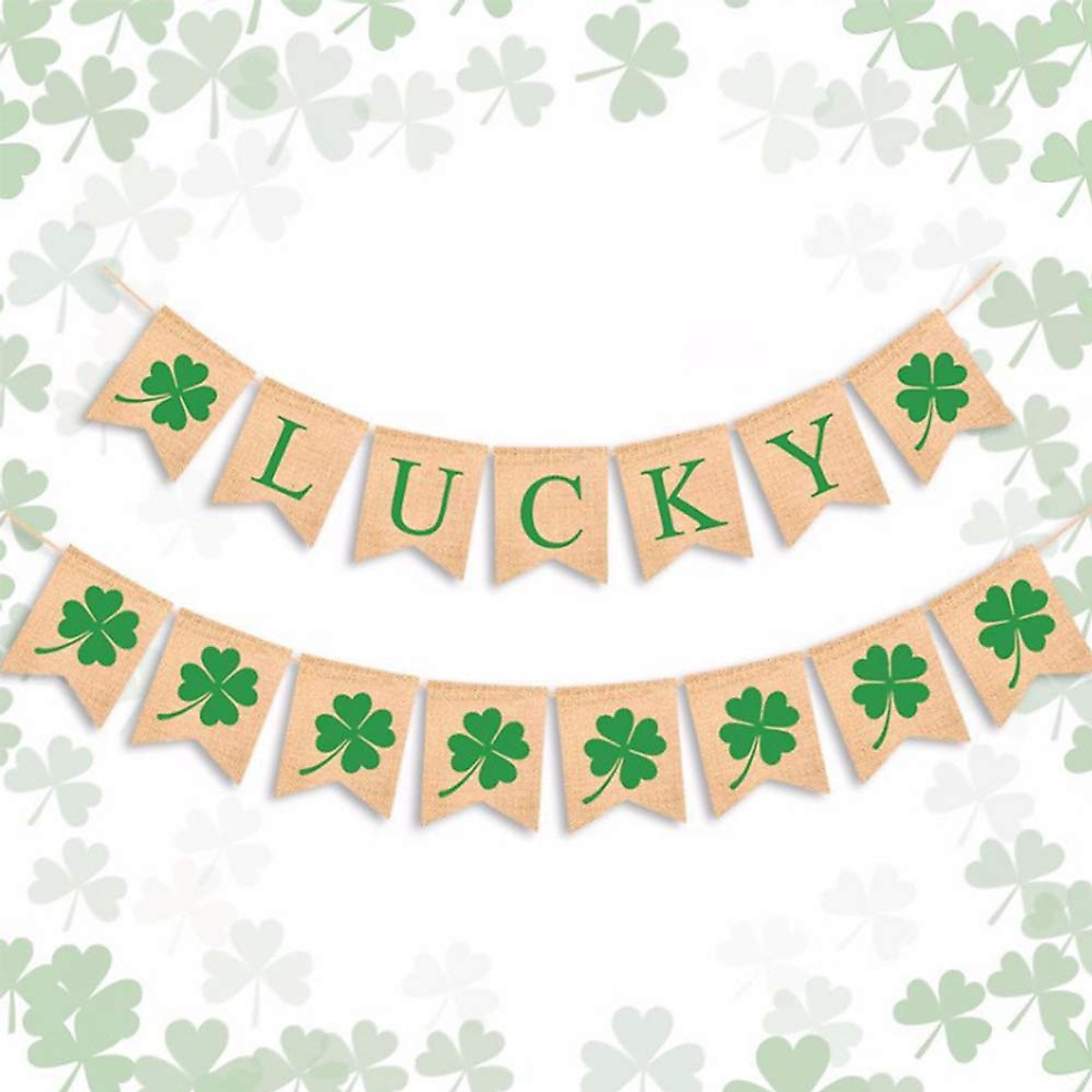 NY 2 Pack Shamrock Burlap Banner,Burlap Banner for Mantel Fireplace Spring Holiday Accessory Wall Decorations Home Indoor Outdoor Party Green Decor