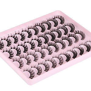 Ruairie False Eyelashes Natural Look Fluffy Wispy False Lashes Pack 20 Pairs 4 Styles Natural Lashes Russian Strip Lashes D Curl Cat Eye Fake Eyelashes Bulk