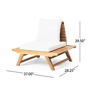 GDFStudio Outdoor Wooden Club Chairs with Cushions (Set of 2), White and Teak Finish