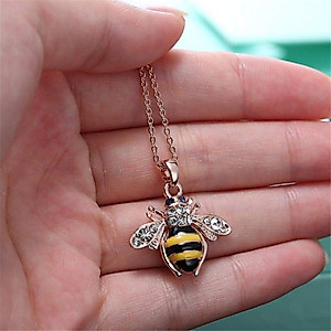 Figaro Design Elegent Crystal Yellow Little Bee Colored Glaze Drip Honey Bee Little Bumblebee Pendant Necklace