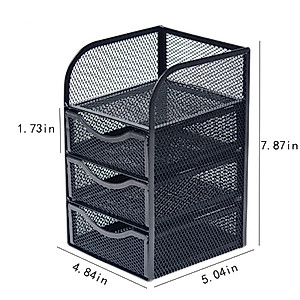 Lovskoo Mesh Desk Organizer with 3 Drawers - Office Desk Accessories & Workspace Organizer - Black