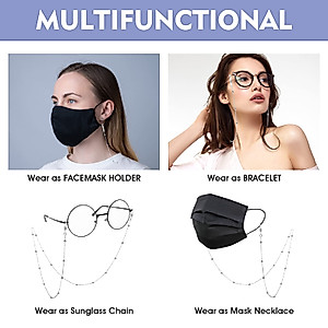 WLLHYF Glasses Chain for Women Strap Holder Around Neck, Women's Sun Reading Eyeglass Chain Hanger Face Mask Lanyard Necklace Silver