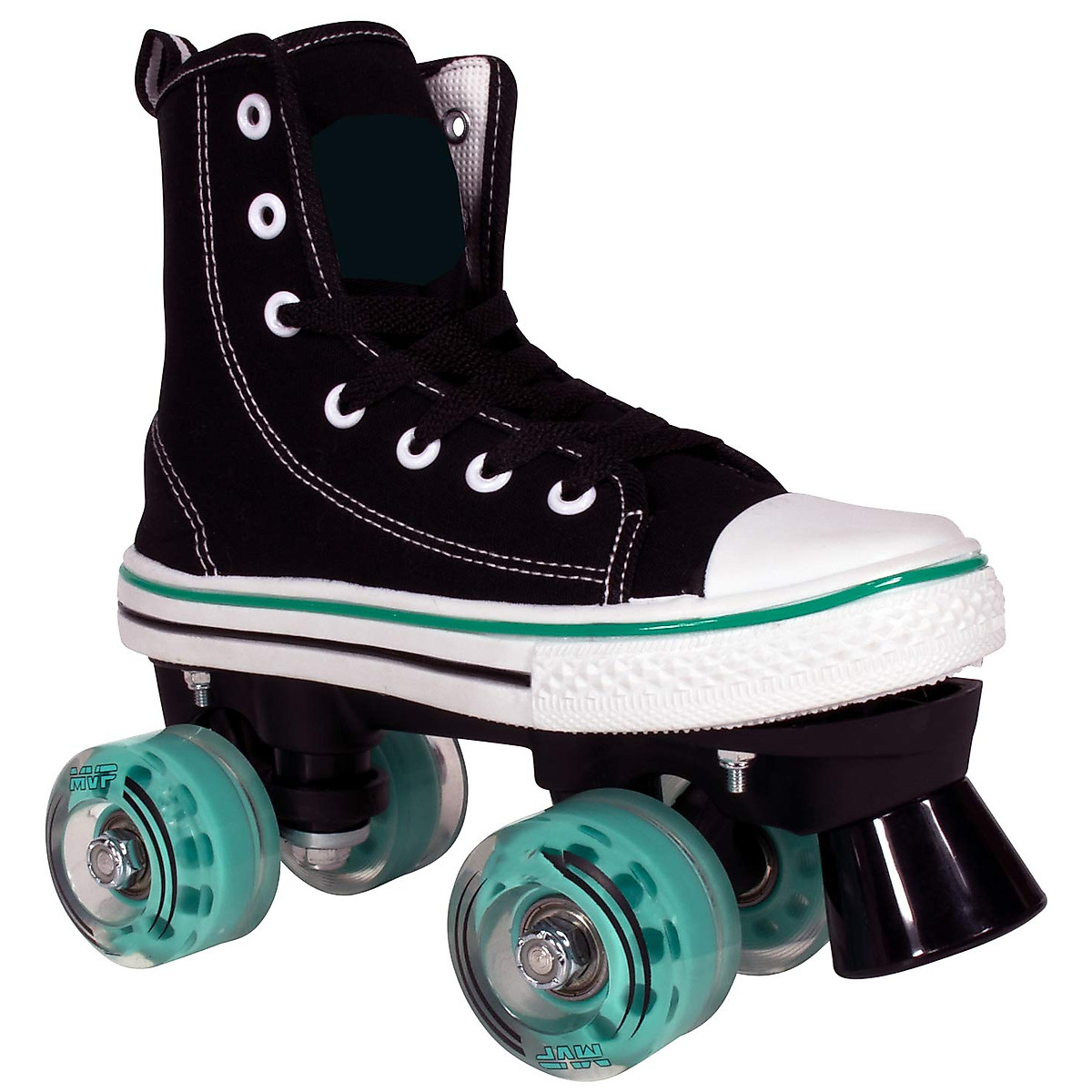Lenexa MVP Roller Skates for Girls and Boys - Kid’s Unisex Quad Roller Skates with High Top Shoe Style for Indoor/Outdoor (Black/Teal, J13)