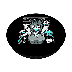 Aesthetic Vaporwave Waifu Anime Mask Girl PopSockets Swappable PopGrip