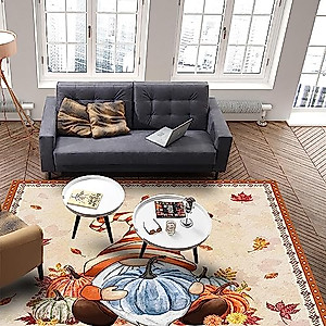 Rugs for Bedroom Living Room Office Kitchen, Thanksgiving Fall Pumpkin Leaves Gnomes Soft Carpet Washable Area Rugs, Indoor 5x8 Feet Floor Rug for Home Decor Aesthetic