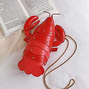 FENICAL Crawfish Crossbody Bag PU Leather Funny Single Shoulder Bag Cute Fashion Chain Bag Messenger Bag for Women Ladies Girls (Red)