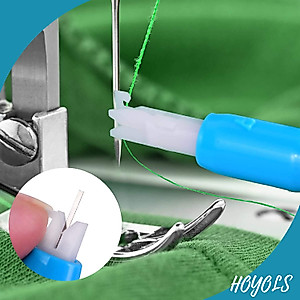 HOYOLS 2pcs Machine Needle Inserter & Threader, Sewing Machine Automatic Threader for Household Machine Threading Craft Tool (Blue & White)