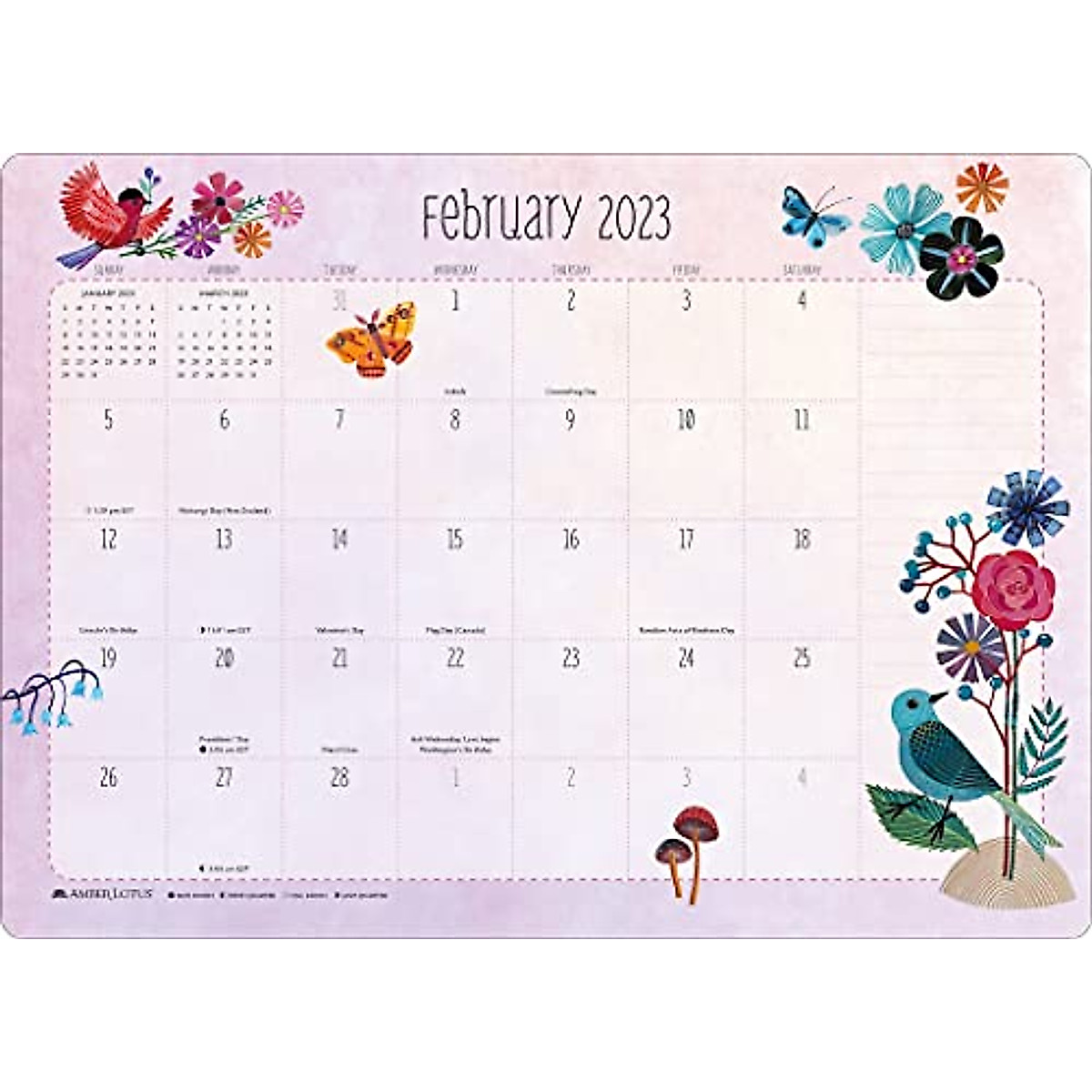 Geninne Zlatkis 2022 - 2023 Desk Pad Monthly Calendar (17-Month Aug 2022 - Dec 2023, 18.75" x 13.5"): Feathered Friends