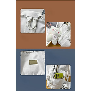 CHERSE Aesthetic Kawaii Backpack to school large capacity Lovely Aesthetic Student canvas Bookbags with accessories (White)