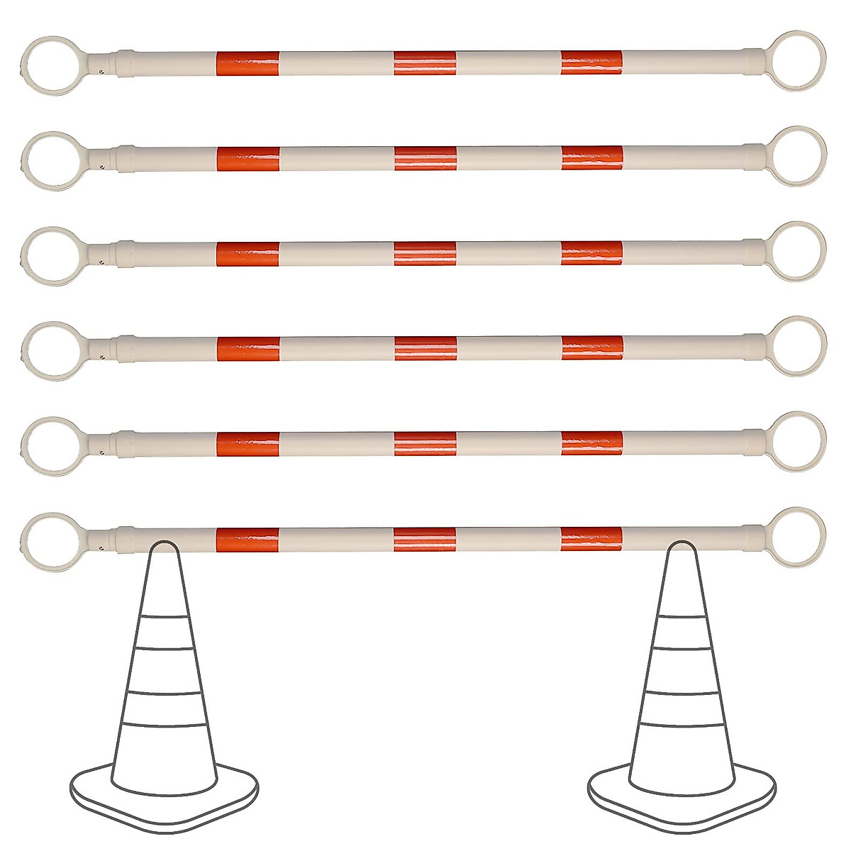 6 Pack Retractable Traffic Cone Bar from 4ft to 7.2ft, Expandable Safety Cone Bars for Parking Lots，Barricade for Road Construction