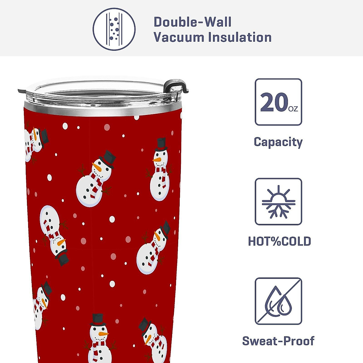 Jihqo Christmas Winter Snowman Tumbler with Lid and Straw, Insulated Stainless Steel Tumbler Cup, Double Walled Travel Coffee Mug Thermal Vacuum Cups for Hot & Cold Drinks 20oz