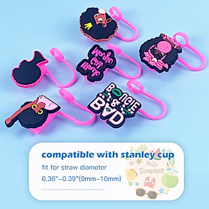 6Pcs Pink Black Girl Straw Covers Cap for Stanley Cup，Cute Silicone Straw Topper for 10mm Drinking Straw Tip Covers Stanley Cup Accessories