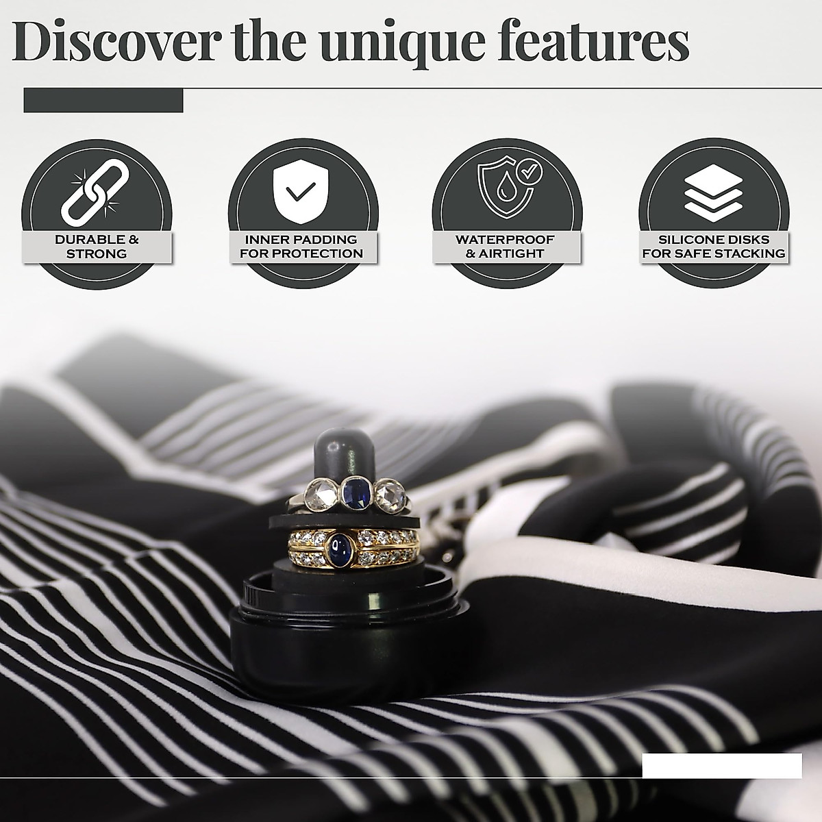 Ring Thing® - Ring holder for jewelry, portable ring case, ring organizer, ring storage, waterproof compact portable ring jewelry holder, organizer for stacking rings (Black Onyx)