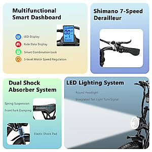 Electric Bike V8 20 inch 750W Adult Electric Bike With 48V 15Ah Removable Battery,Max Speed 28 MPH Pedal Snow Bike 20 inch Fat Tire Electric Mountain Bike, Smart Digital Screens,60 Miles Long Range