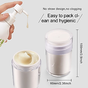 USRommaner 2 Pack 3.34 oz Airless Pump Jar,Empty Acrylic Vacuum Jar with Press Pump,Portable Travel Face Cream Lotion Container Pot for Makeup,Essence,Moisturizer,Eye Cream,Gel-Big,White